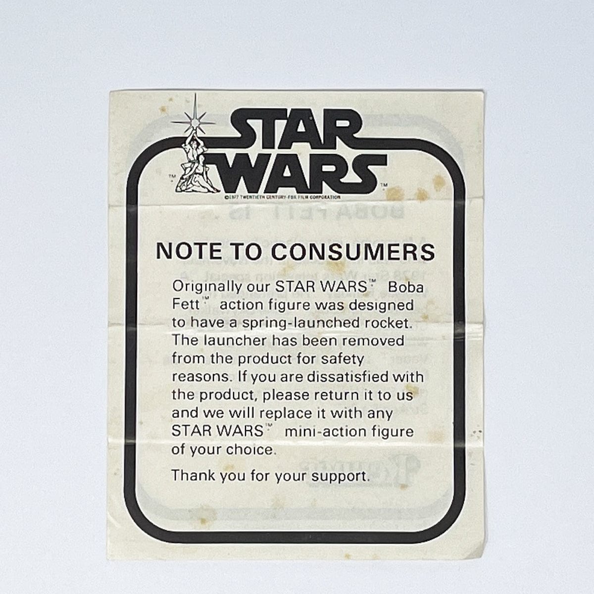 ANH Boba Fett Apology Letter Insert Kenner Vintage Action Figure Mailer ...